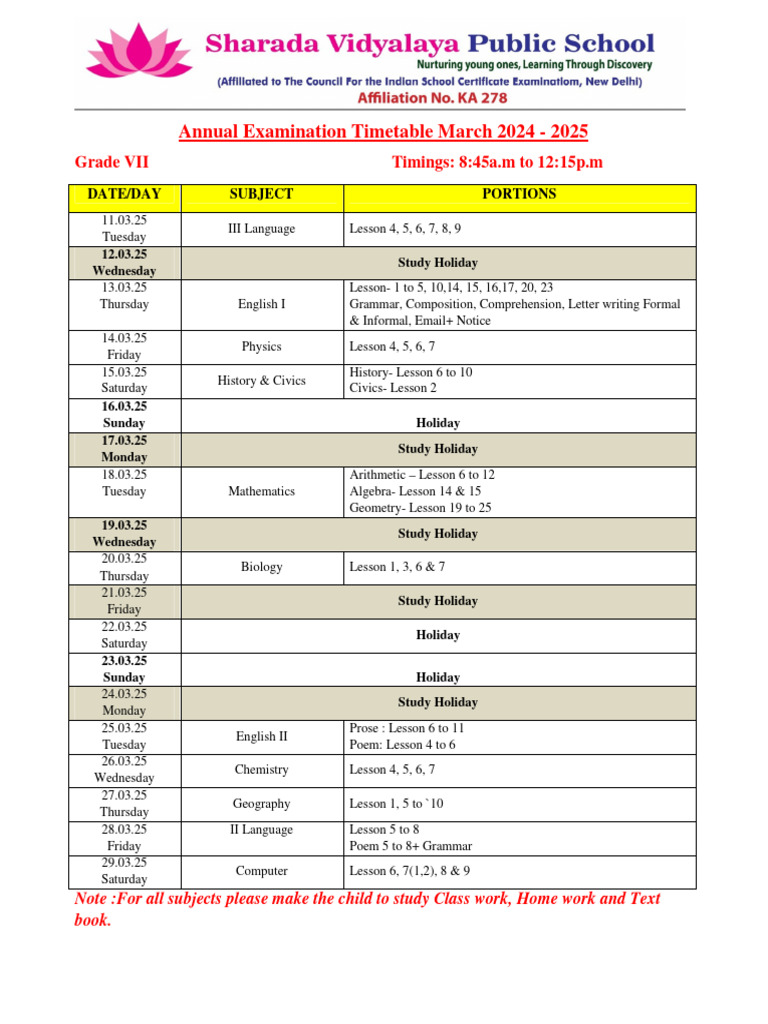 GR VII Revised Timetable and Circular | PDF | Mathematics