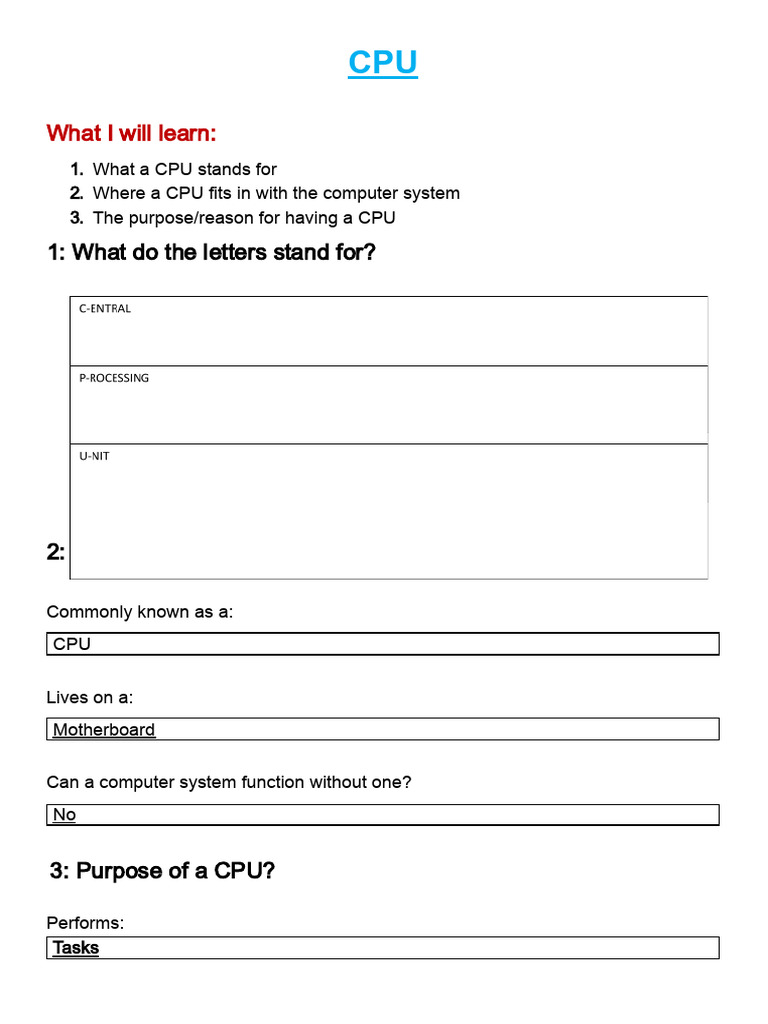 CPU-Worksheet - 1 | PDF
