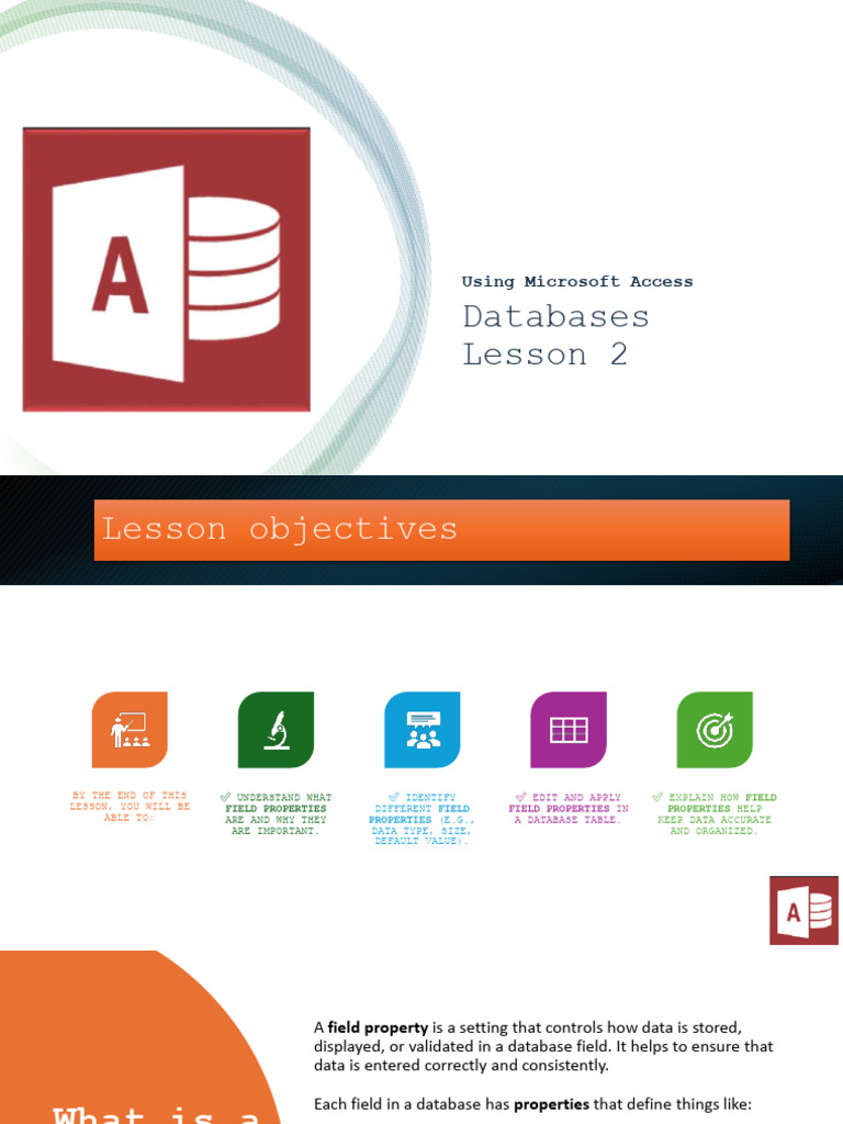 Databases Lesson 2 Fields properties | PDF | Databases | Data Type