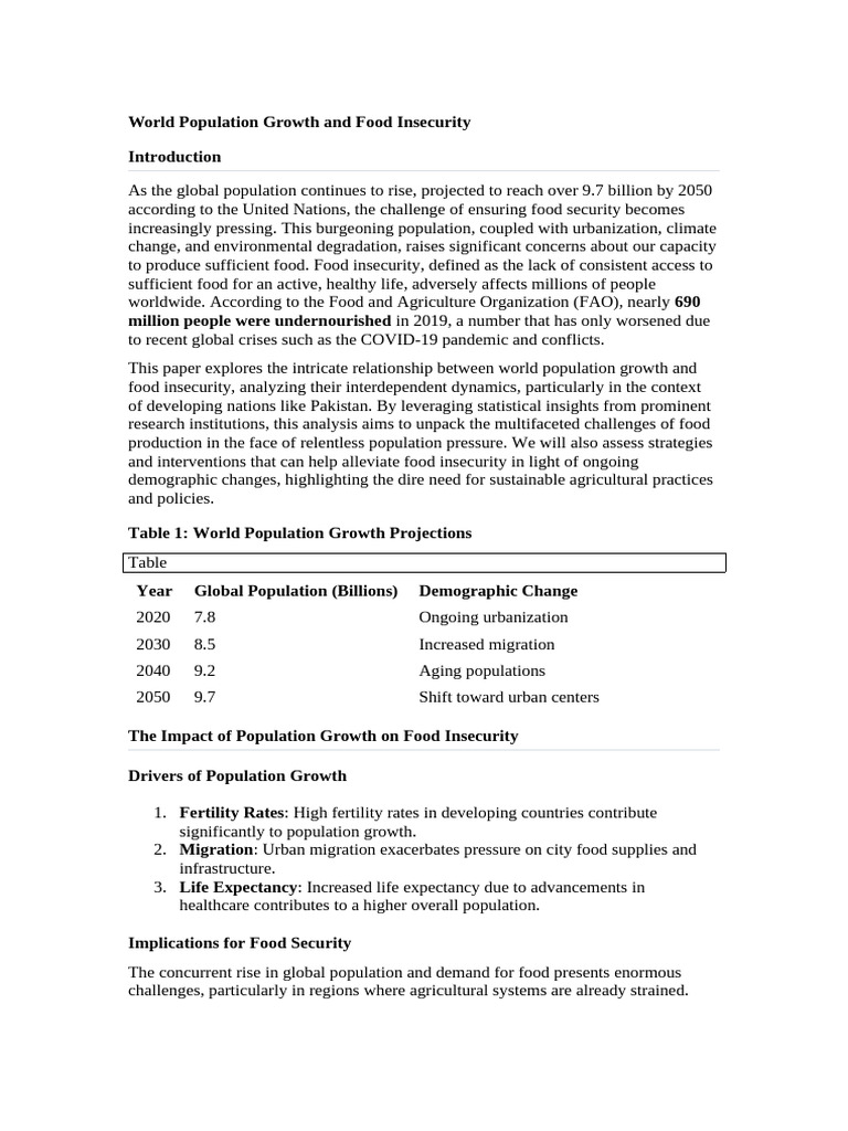 World Population Growth and Food Insecurity | PDF | Food Security ...