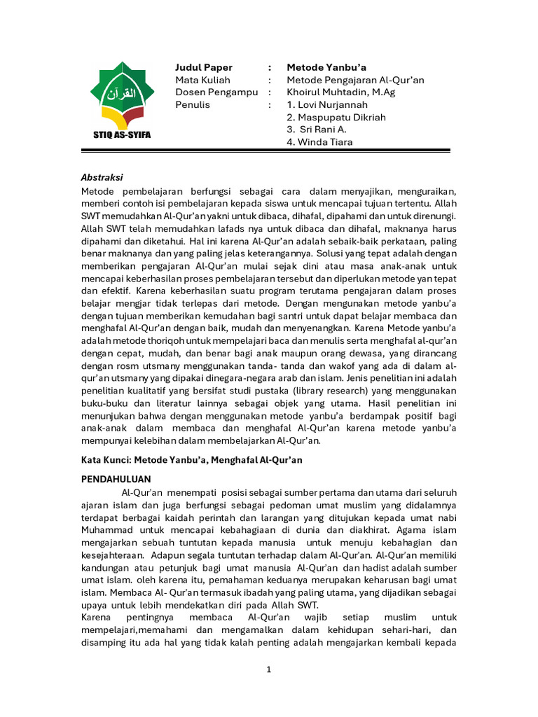 Metode Yanbu'a | PDF