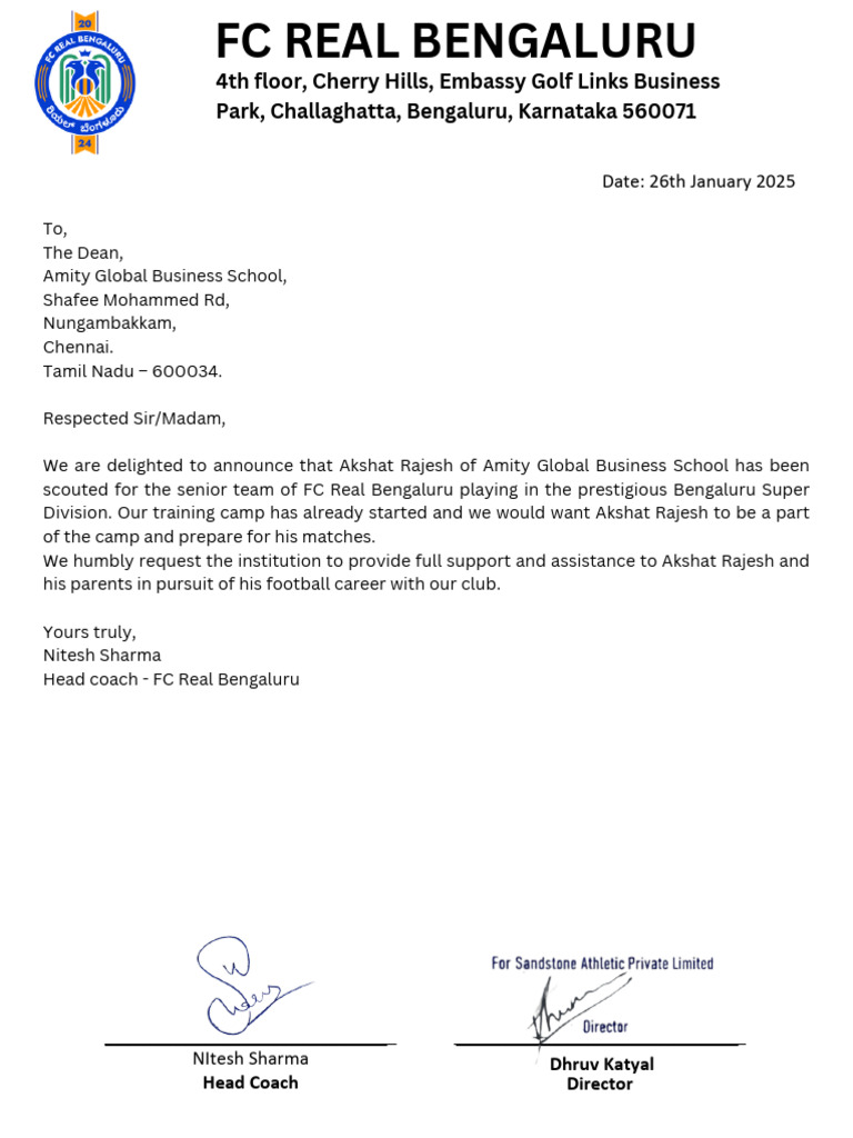 Akshat Rajesh Selection Letter | PDF