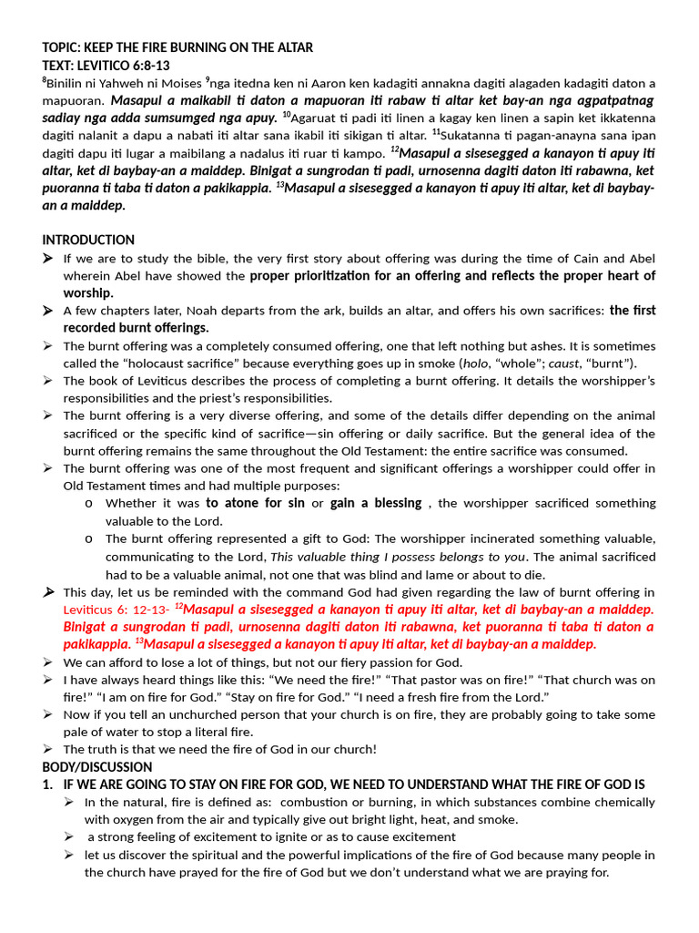 Keeping the Fire Burning on the Altar | PDF