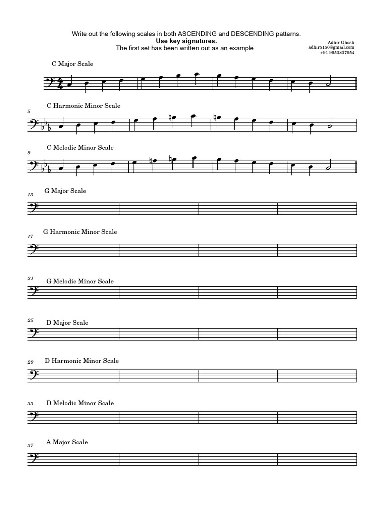 Writing - Scales-Bass - Clef (With Key Signatures) | PDF
