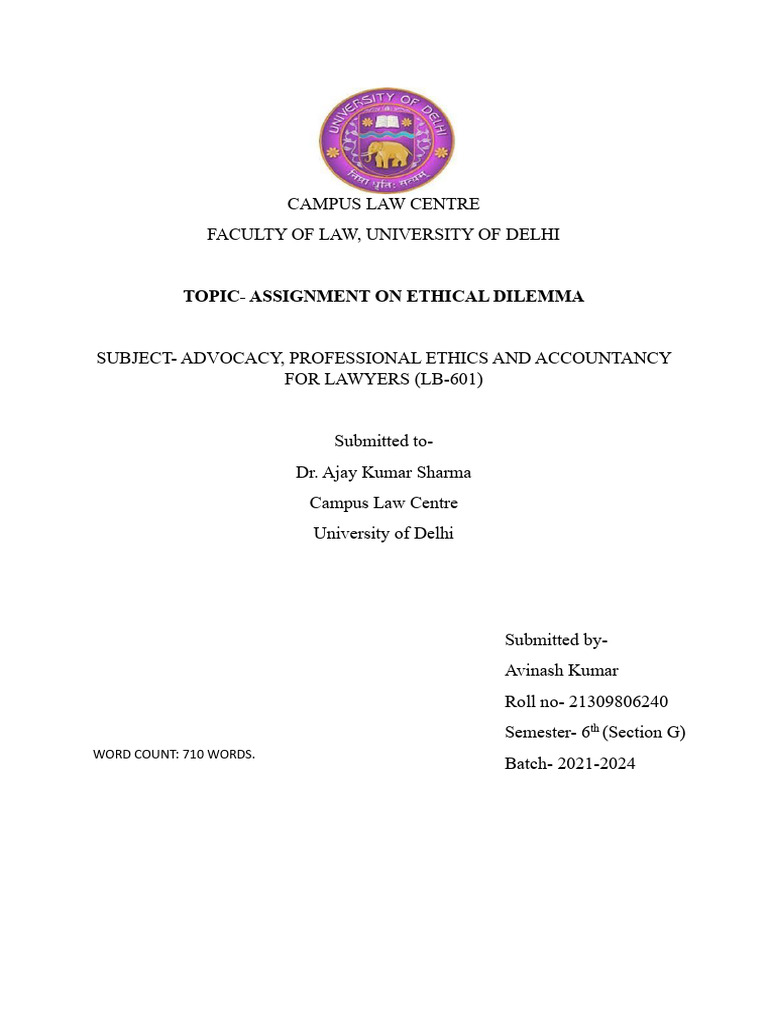 Ethical Dilemma in Legal Advocacy | PDF | Confidentiality | Conflict Of ...