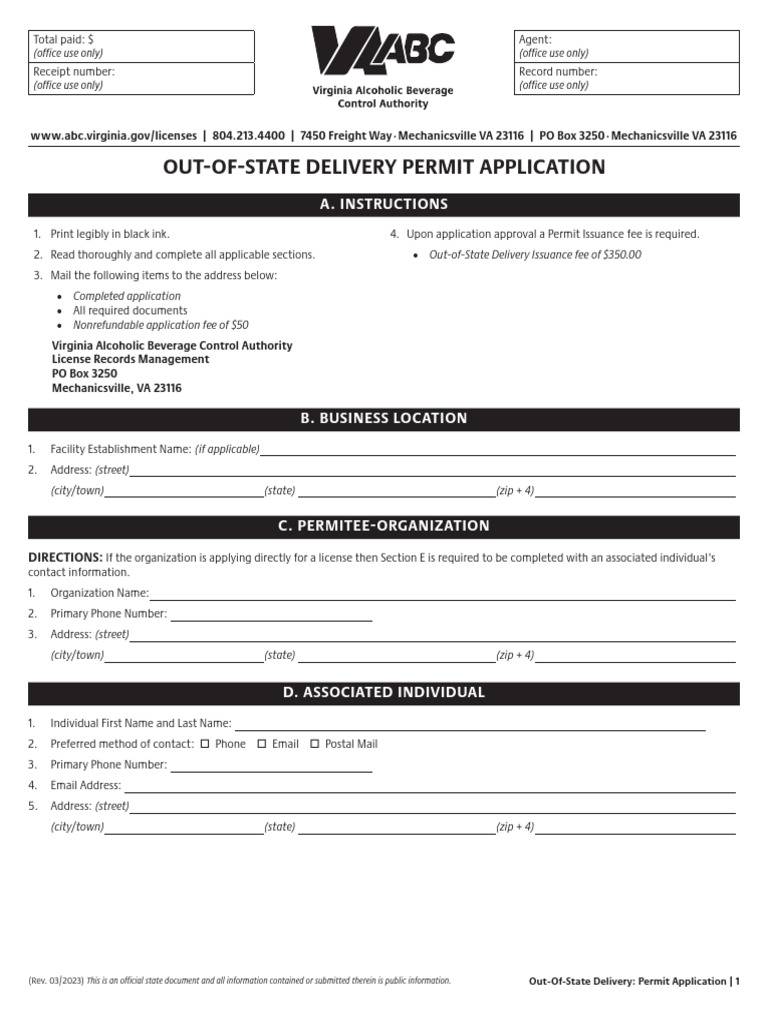 Out of State Permit Application | PDF | Zip Code | Mail
