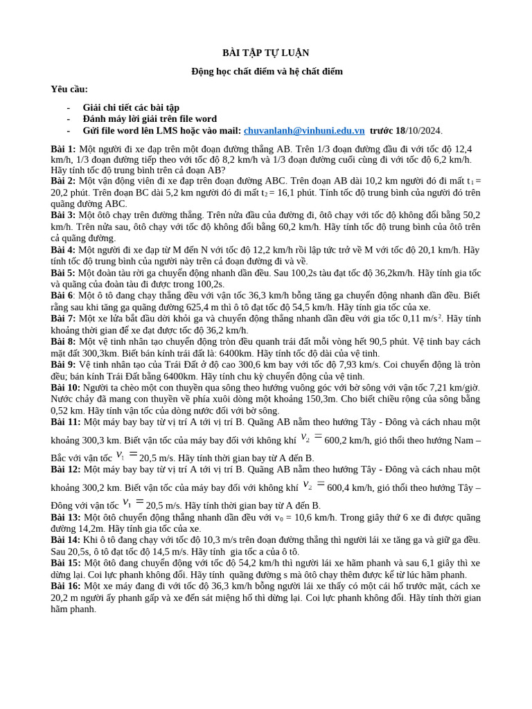 BT1_LMS_ Động học chất điểm và hệ chất điểm | PDF