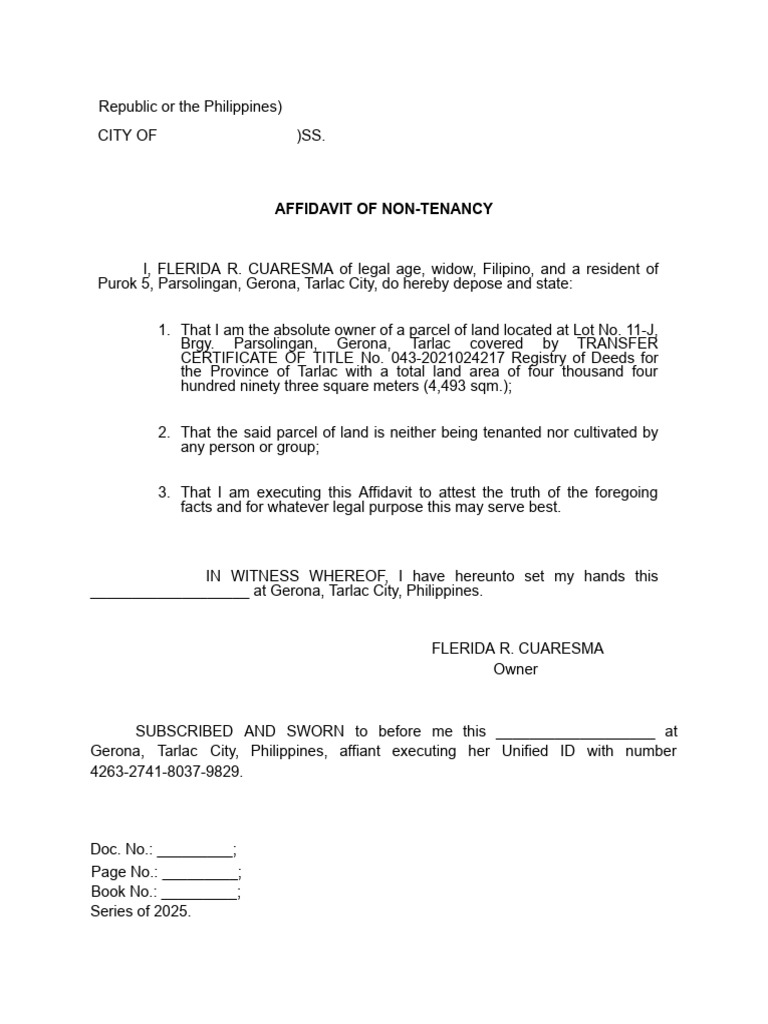 Affidavit of Non-Tenancy | PDF