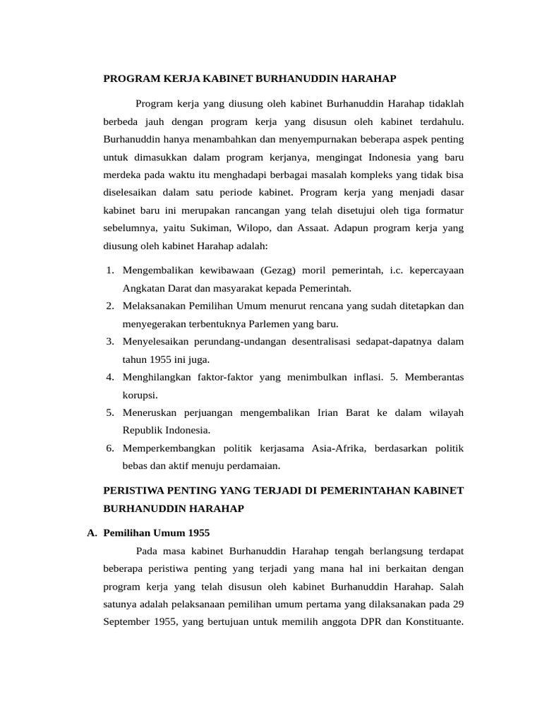 Program Kerja Kabinet Burhanuddin Harahap | PDF