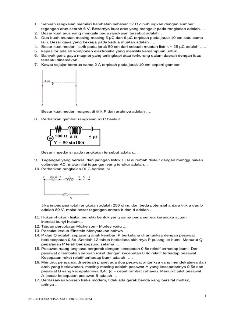 Kisi Kisi Soal PSAJ Fisika 2024-2025 | PDF