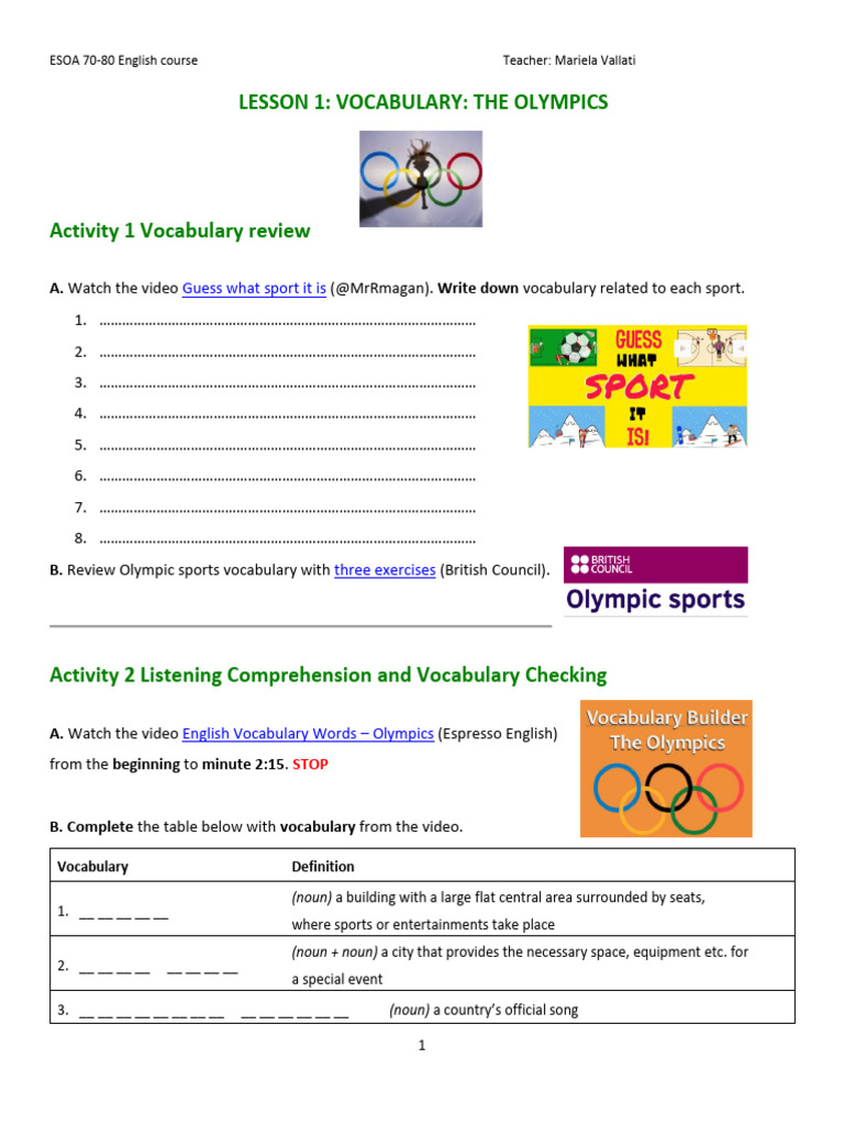 Vocabulary-the Olympics (2025) | PDF | Olympic Games | English Language