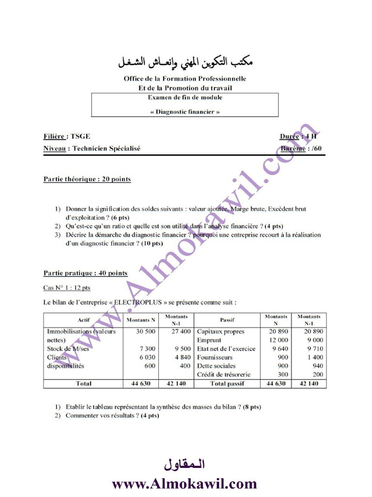 Ofppt Examen de Fin de Module Diagnostic Financier Tsge Ista | PDF