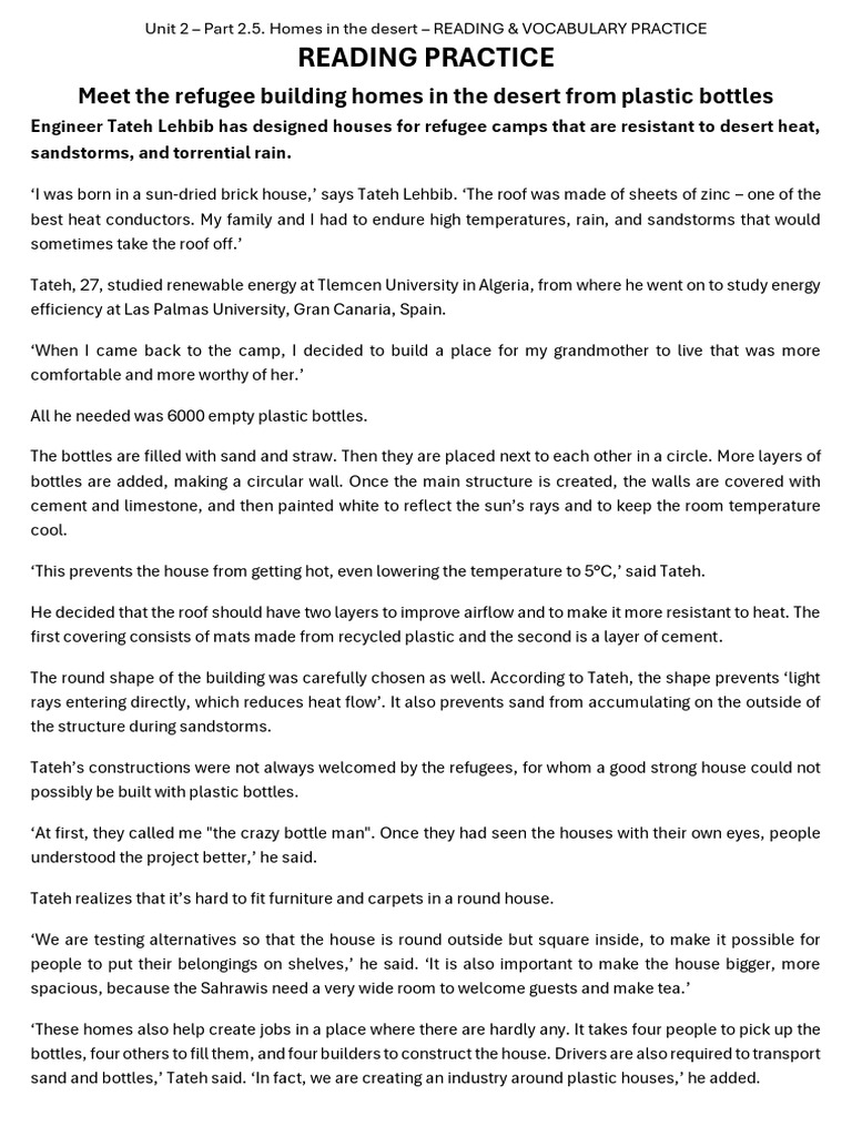 (GE8) Unit 2 - P2.5. Homes in The Desert (WS) | PDF | Roof | Desert