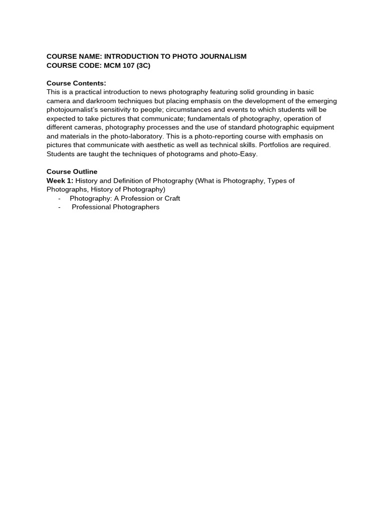 Introduction to Photojournalism Course | PDF | Digital Single Lens ...