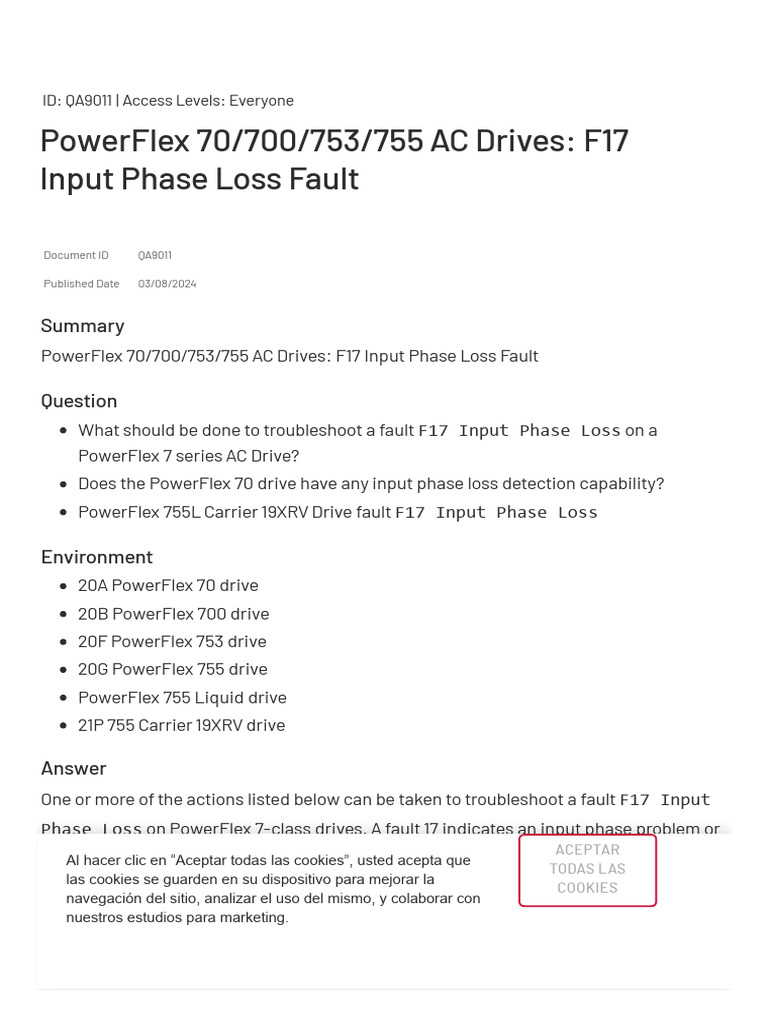 PowerFlex 70 - 700 - 753 - 755 AC Drives - F17 Input Phase Loss Fault ...