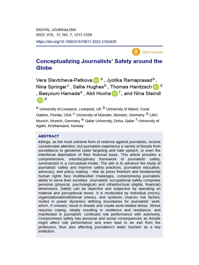 Conceptualizing Journalists Safety Around The Globe | PDF | Safety | Risk