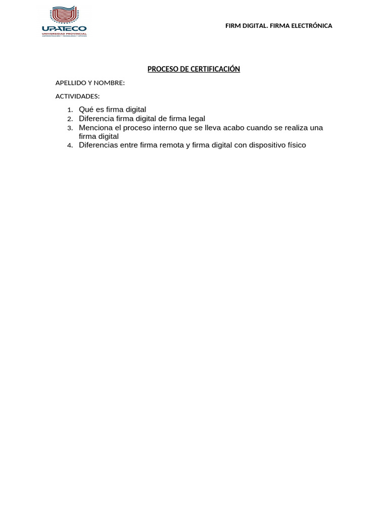 Actividad Firma Digital. Firma Leectrónica | PDF