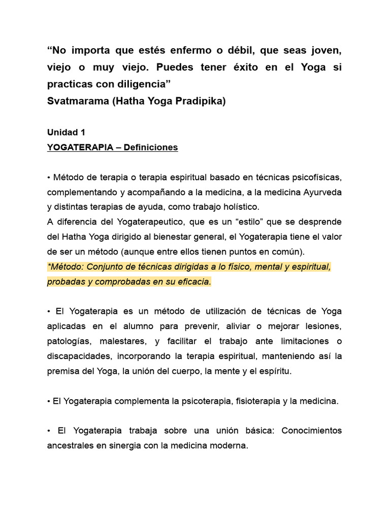Yogaterapia 2024. Definiciones | PDF | Yoga | Mente