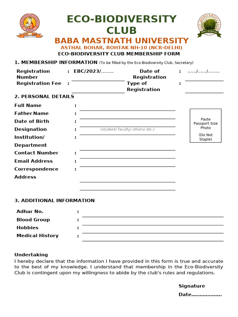 Eco-Biodiversity Club Membership Form | PDF
