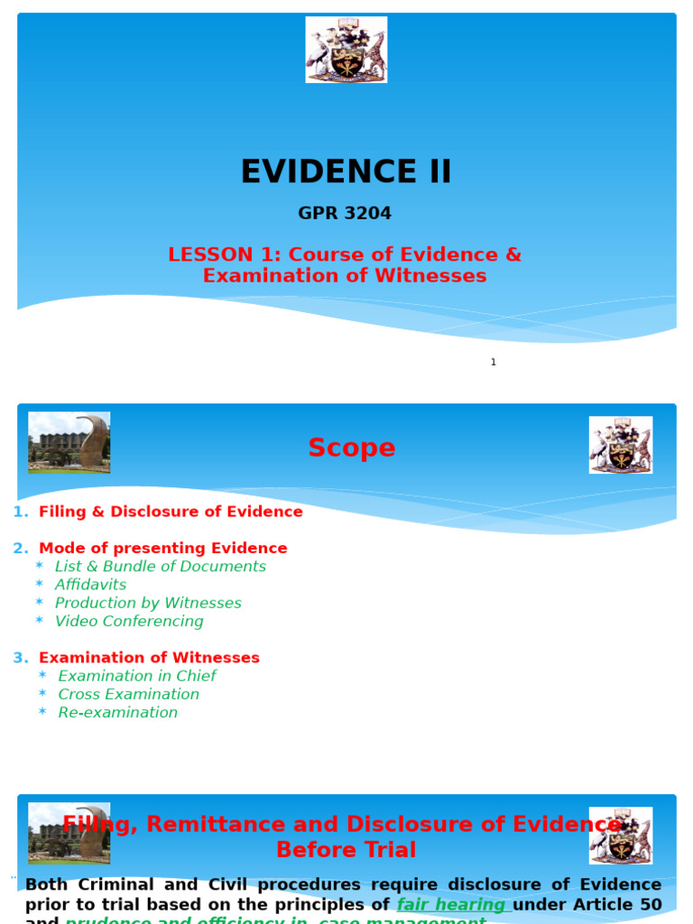 Lesson 7 Course of Evidence and Examination of Witnesses | PDF ...