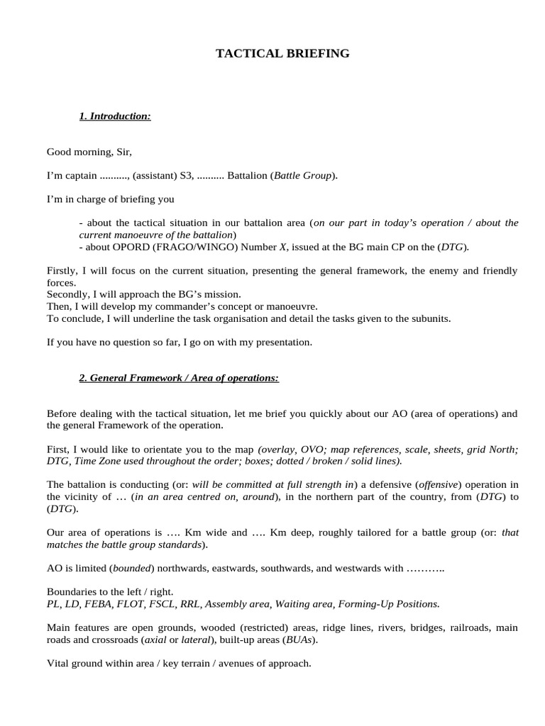 02 - Canevas BRIEFING ON OPORD | PDF | Battles And Operations Of World War II | 2nd Millennium ...