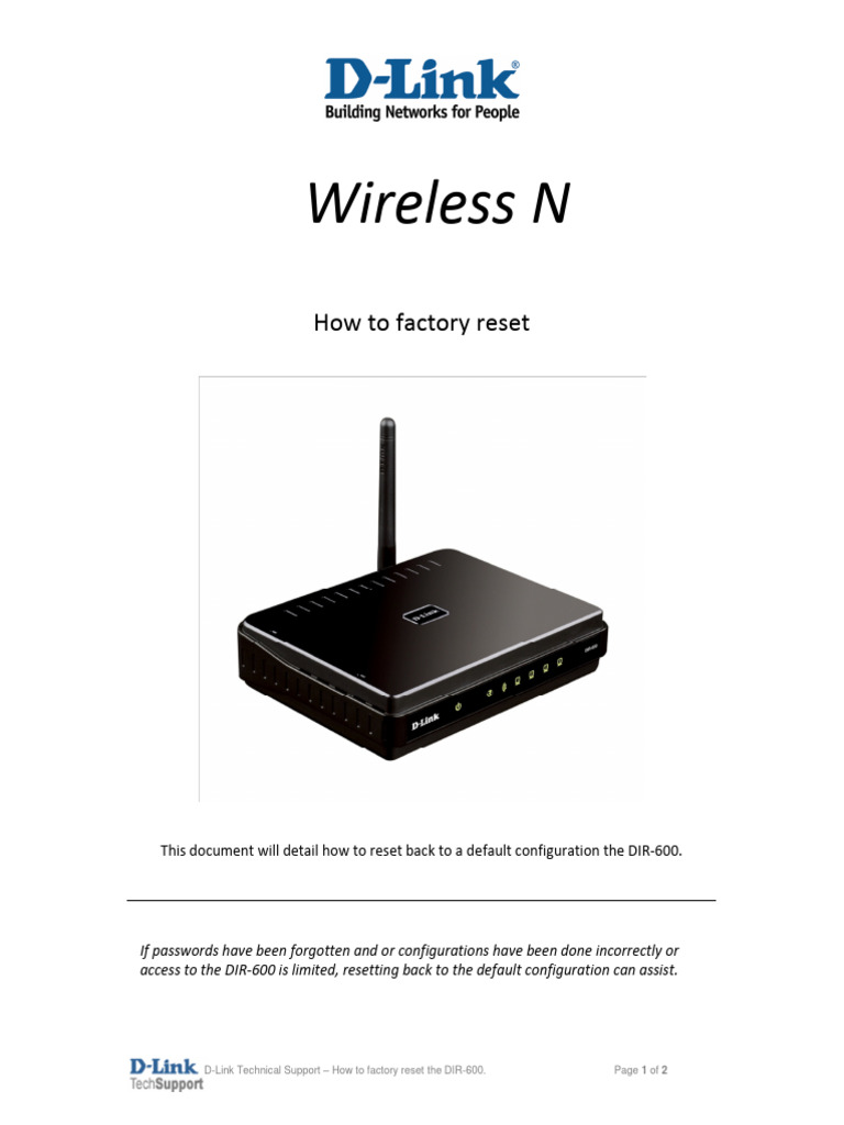 Resetting the D-Link DIR-600 Router | PDF