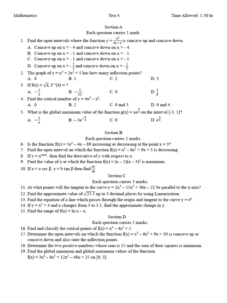 Mathematics Test 4 Time Allowed | PDF