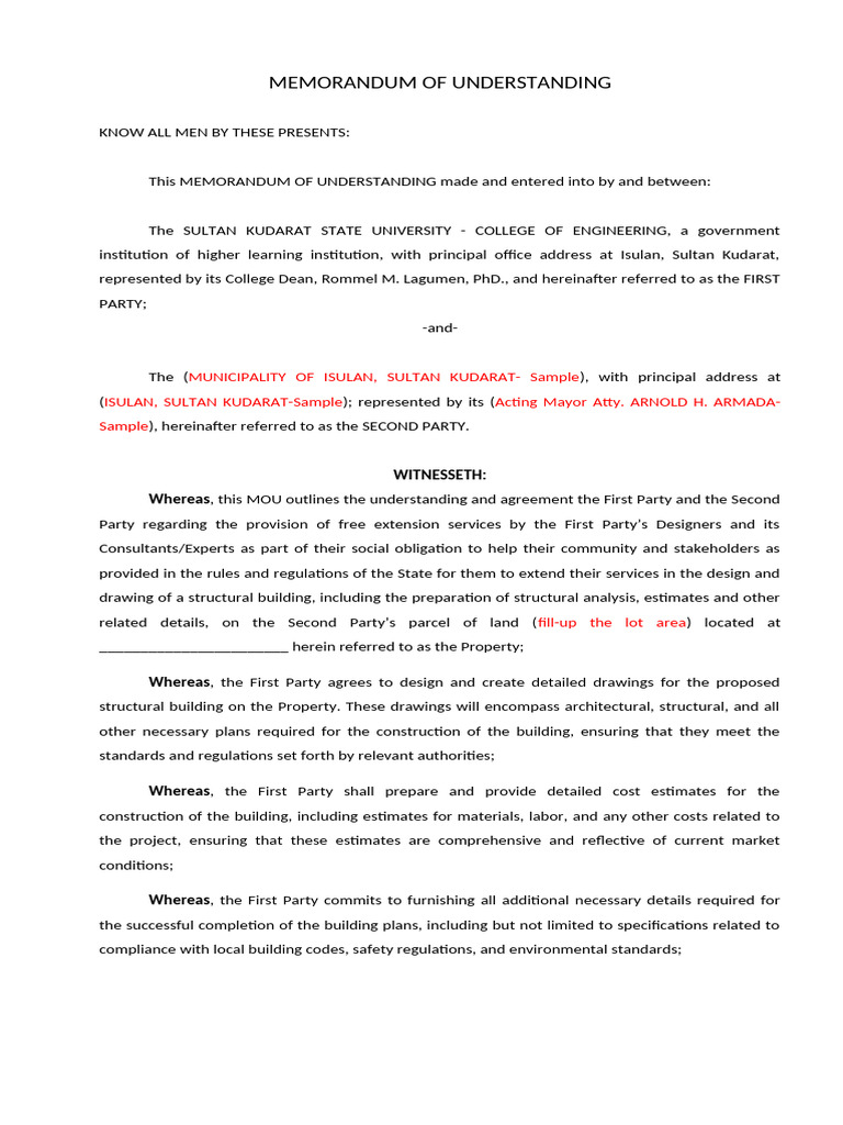 MOU for Engineering Services in Isulan | PDF | Confidentiality ...