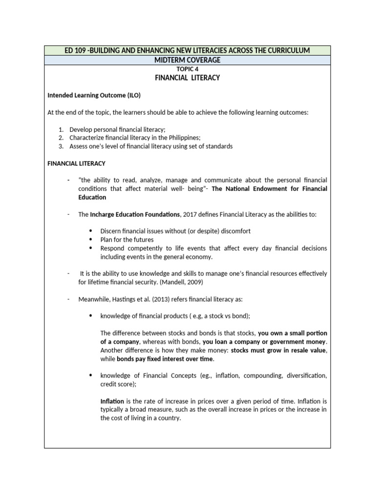 Financial Literacy Education Overview | PDF | Cost Of Living | Interest