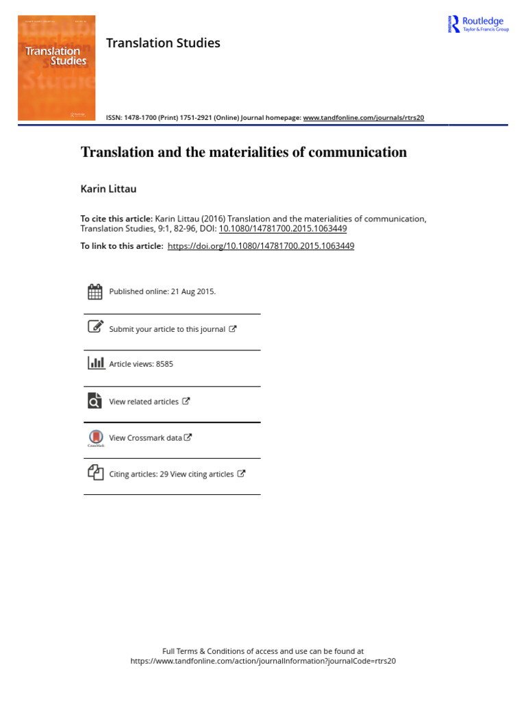 Translation and The Materialities of Communication | PDF | Bibliography ...