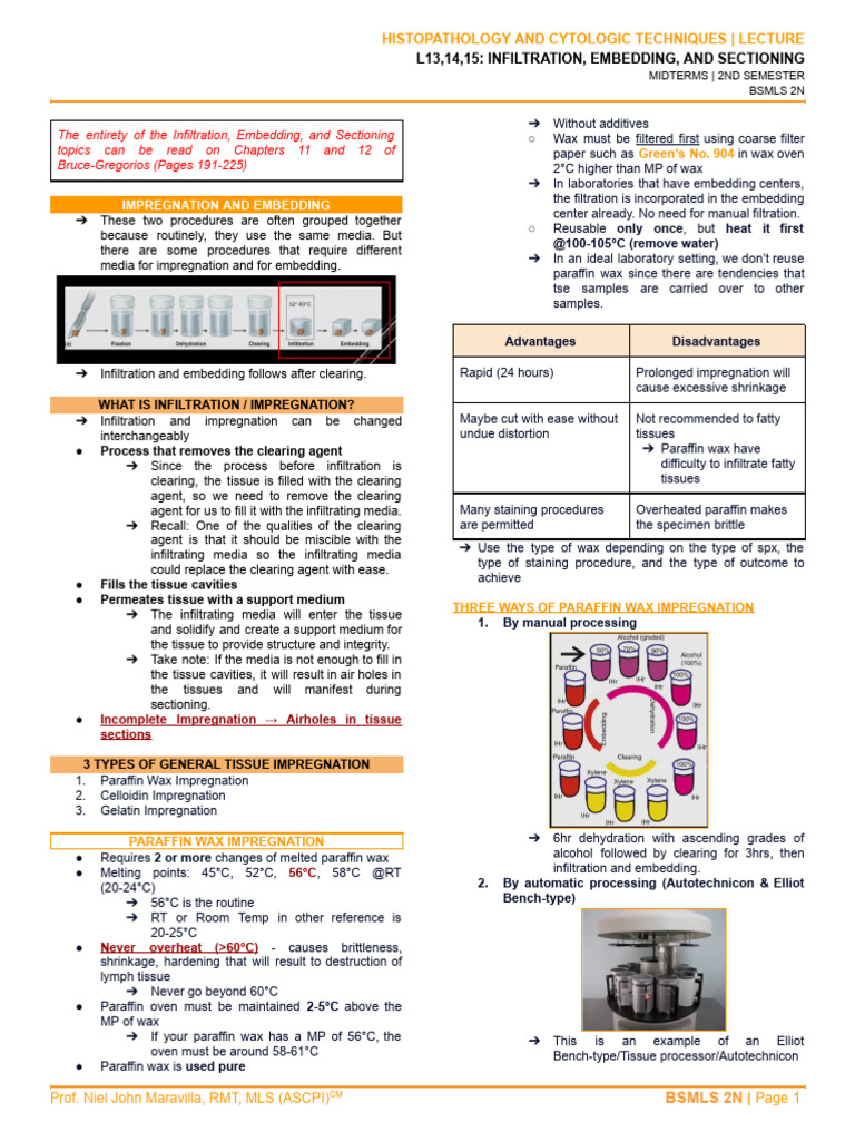 Infiltration Embedding and Sectioning | PDF | Wax | Chemical Substances