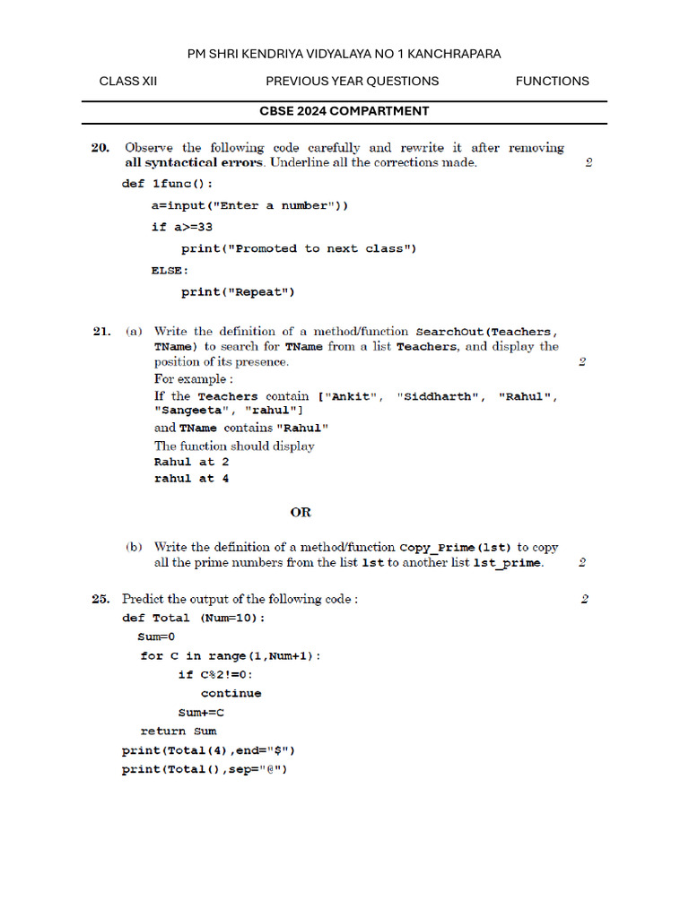 CS PYQ Functions | PDF