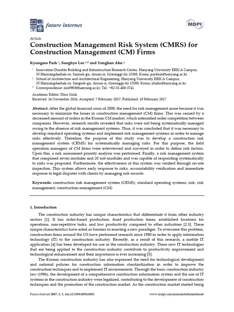 Construction Management Risk System CMRS For Const | PDF | Risk ...
