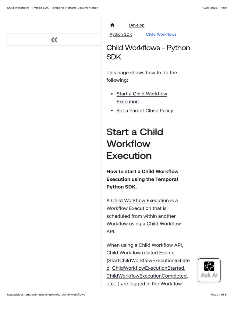 Child Workflows - Python SDK | Temporal Platform Documentation | PDF ... Child Workflows - Python SDK | Temporal Platform Documentation | PDF ...