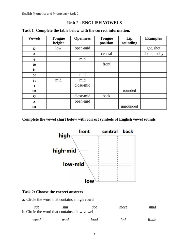 Handout - ENGLISH VOWELS Exercises | PDF