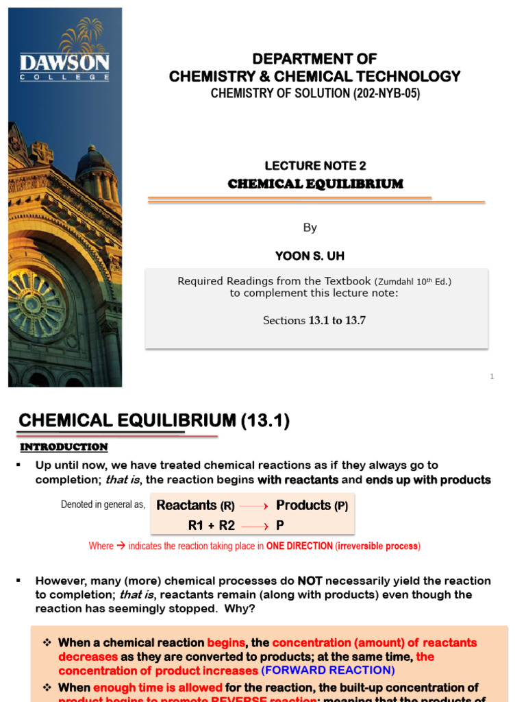 202-NYB-05 - Lecture Note 2 Chapter 13 - Chemical Equilibrium | PDF ...