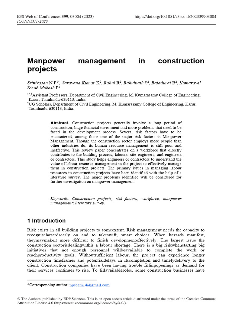 Effective Manpower Management in Construction | PDF | Workforce ...