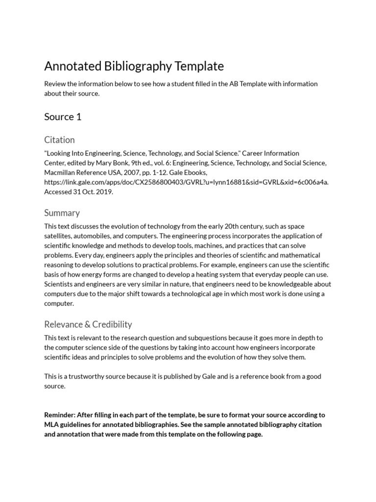 Annotated Bibliography (Template to Paragraph) | PDF | Science | Engineering
