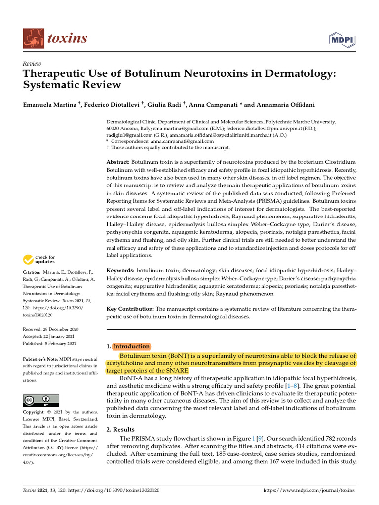 toxins-13-00120 | PDF | Botulinum Toxin | Perspiration