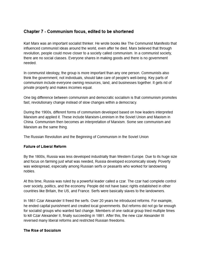 Chapter 7 - Communism Focus Edited | PDF | Communism | Vladimir Lenin