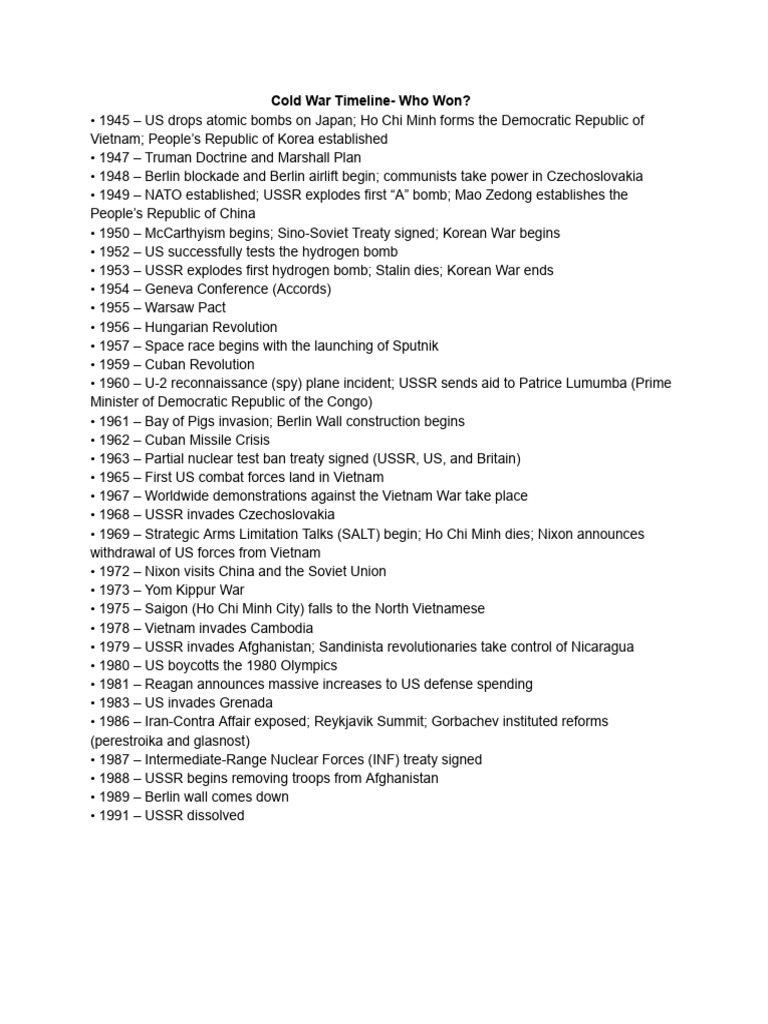 Cold War Key Events and Timeline | PDF | Cold War | Vietnam War