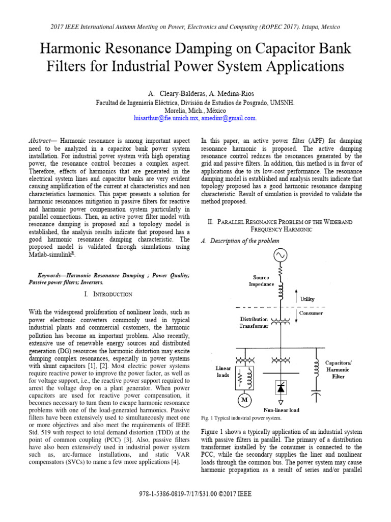 Harmonic Resonance Damping on Capacitor Bank Filters for Industrial ...