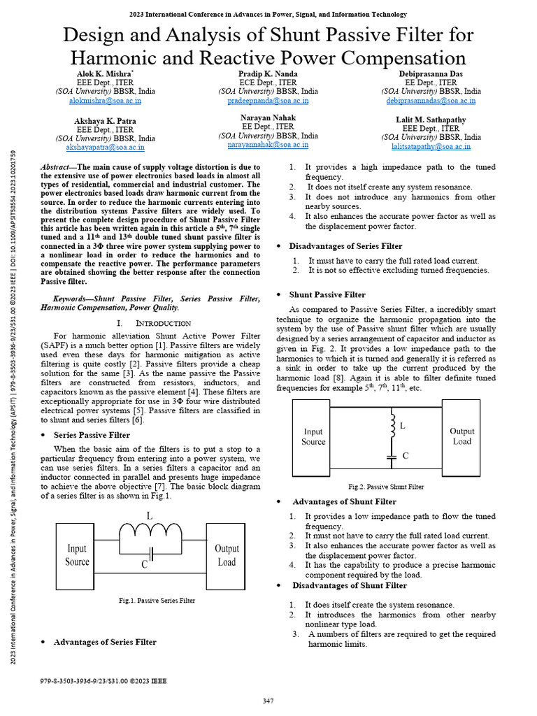 Shunt Passive Filter Design for Harmonics | PDF | Electronic Filter ...