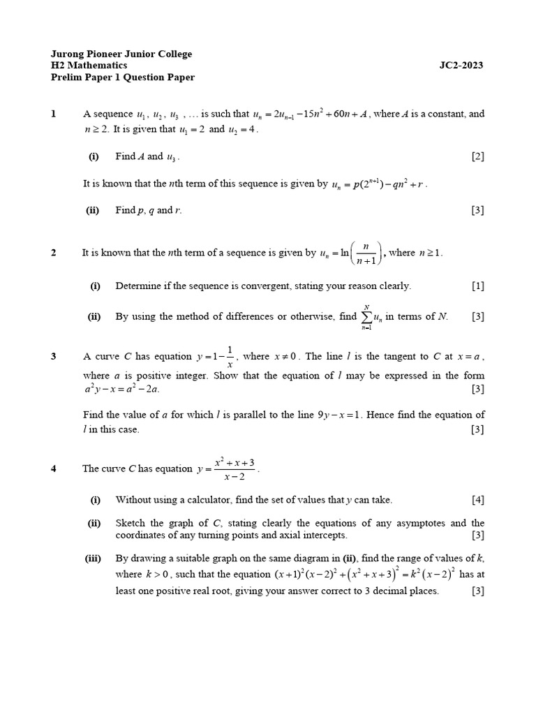 JPJC 9758 2023 Prelim p1 | PDF | Mathematics | Elementary Geometry