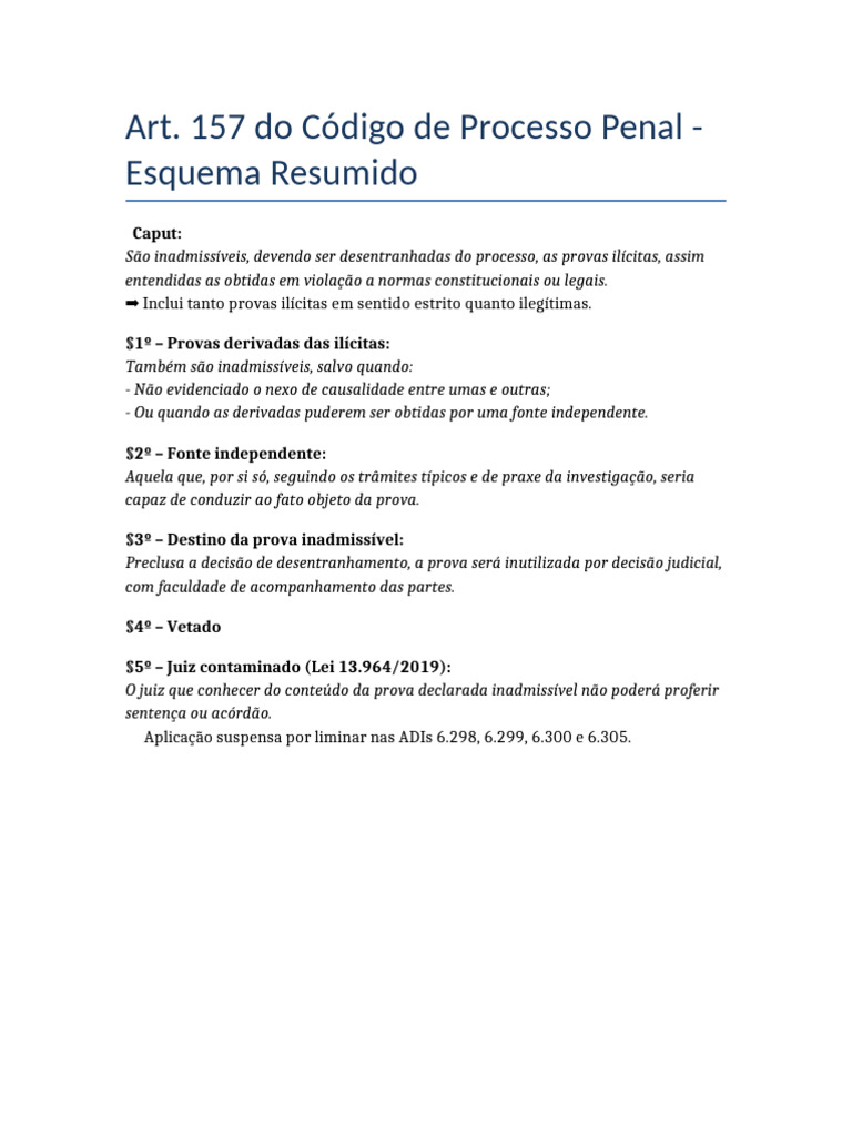 Art 157 CPP Esquema Resumo Matusalem | PDF