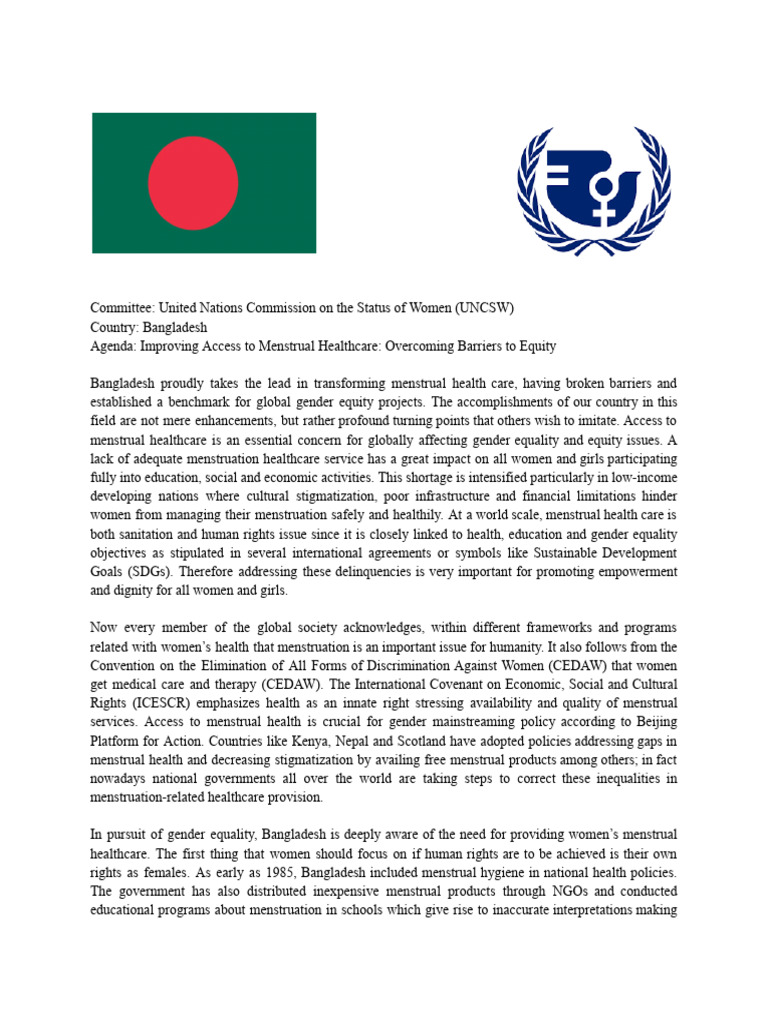 Bangladesh - Agenda 1 UNCSW (Poistion Paper) | PDF | Gender Equality ...