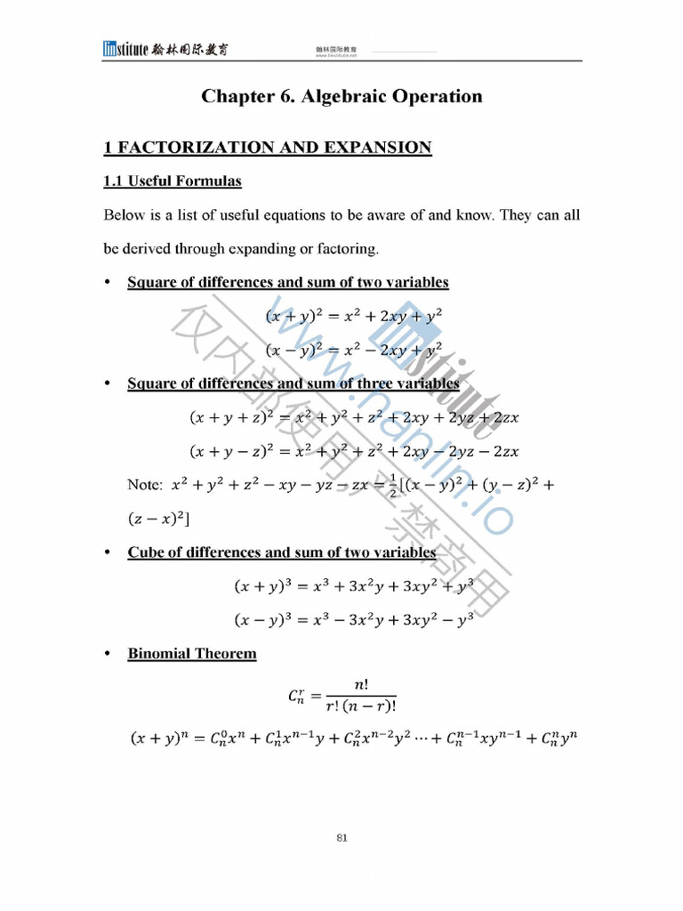 Student AMC10-Chapter 6 Algebra Operations | PDF