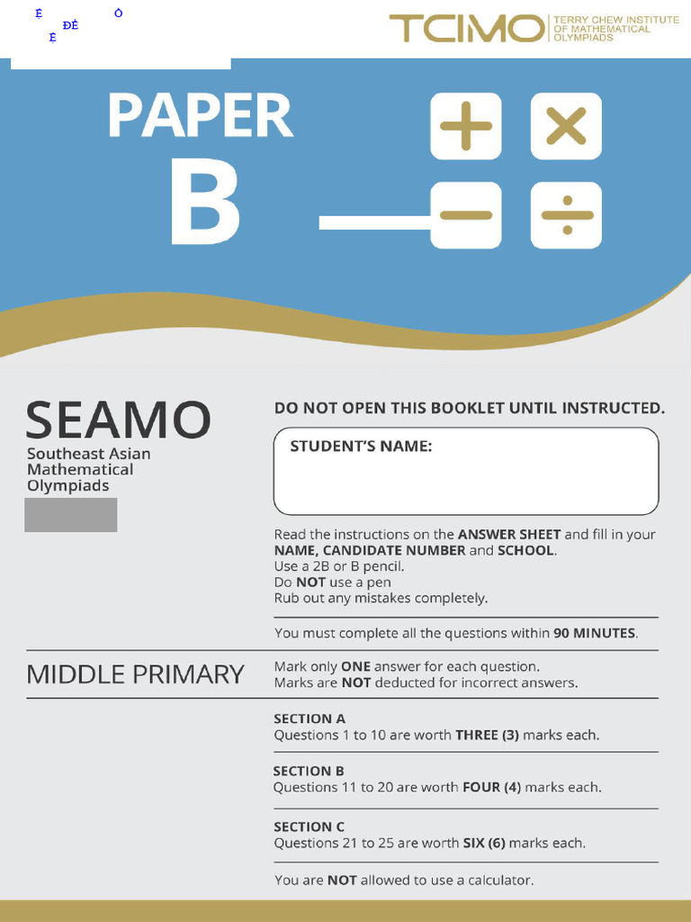 SEAMO 2018 Math Competition Paper B | PDF | Mathematics