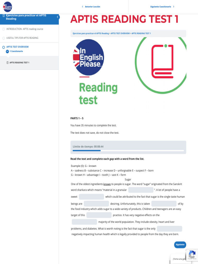 APTIS Reading Test 1 Practice Exercises | PDF