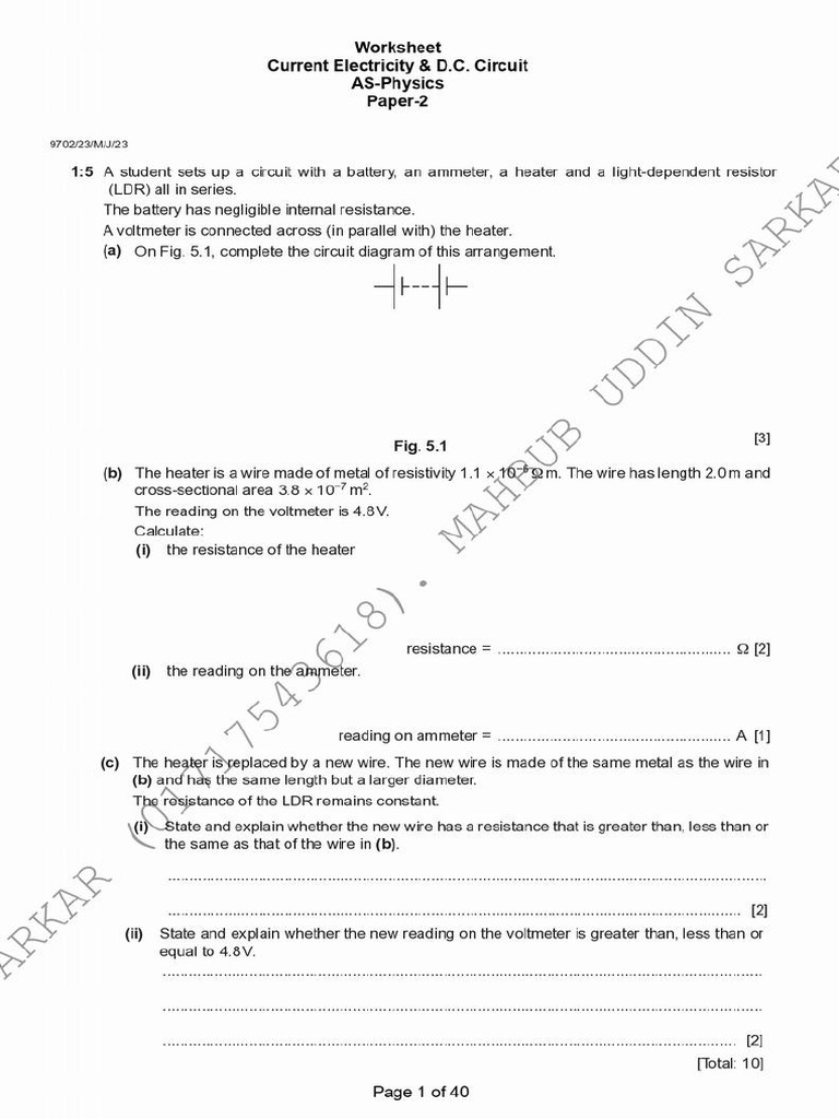 Worksheet Potential Divider Paper 2 24 | PDF